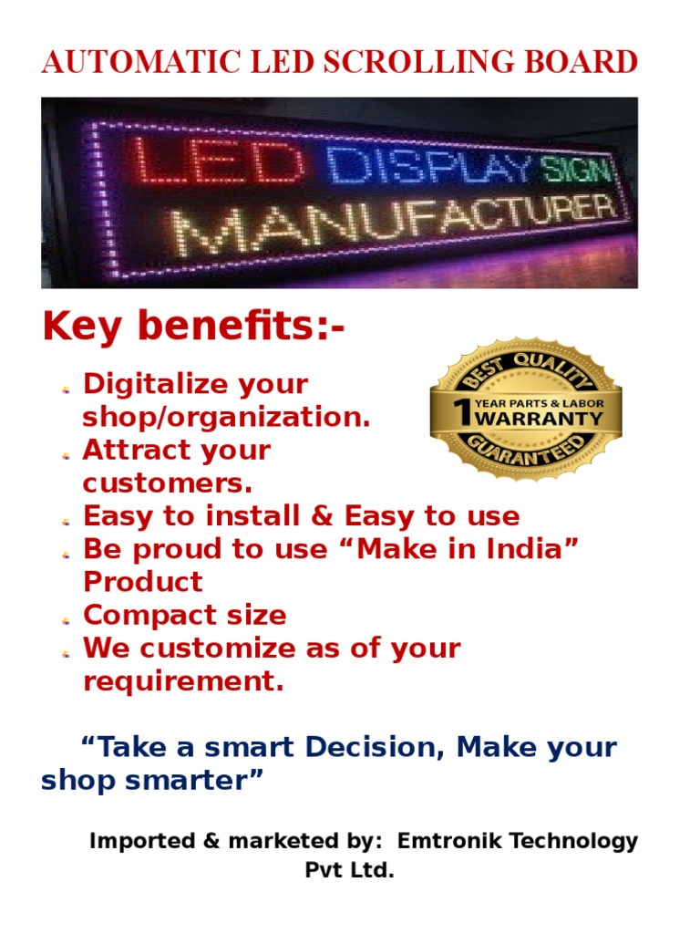 Automatic LED Scrolling Board Benefits | PDF