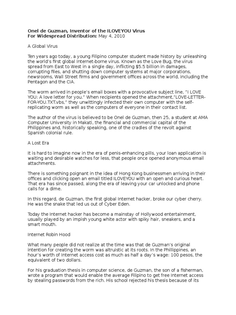 Onel de Guzman ILY Virus | PDF