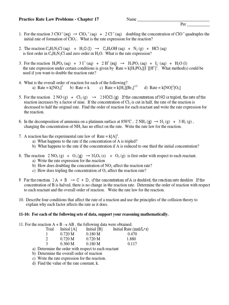 Rate Law Practice Problems Guide | PDF | Reaction Rate | Catalysis