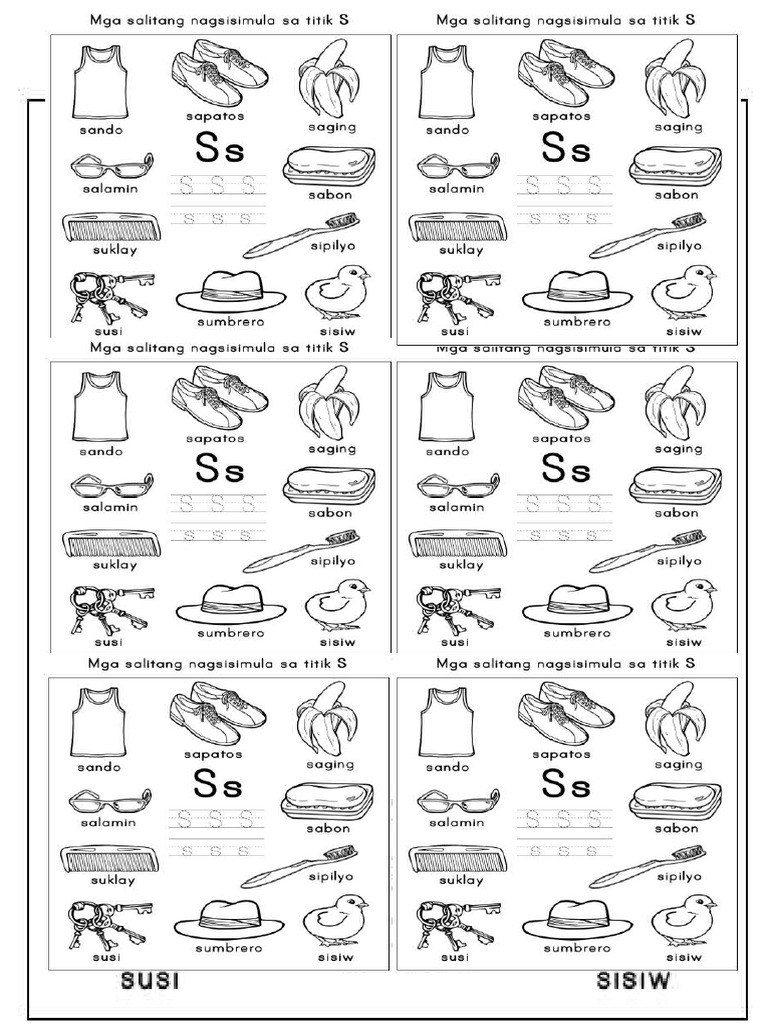 Kulayan Ang Mga Larawan Na Nagsisimula Sa Titik Ss