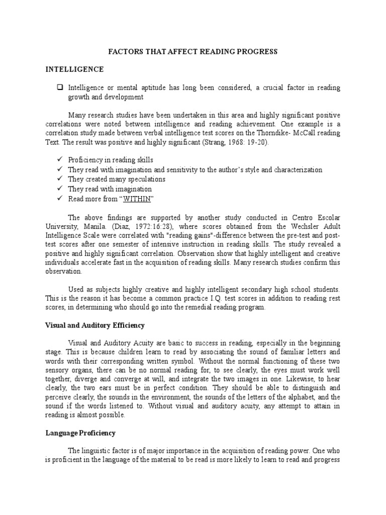 Factors That Affect Reading Progress Intelligence | PDF | Intelligence ...