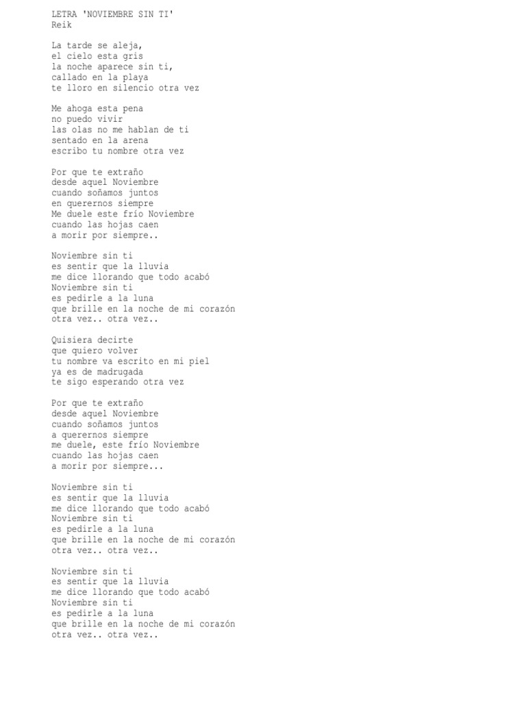 Noviembre Sin Ti Reik | PDF