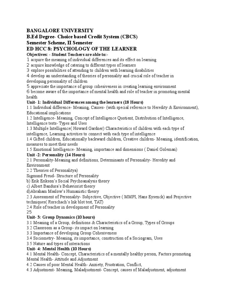 B.ed Syllabus | PDF | Social Science | Educational Assessment