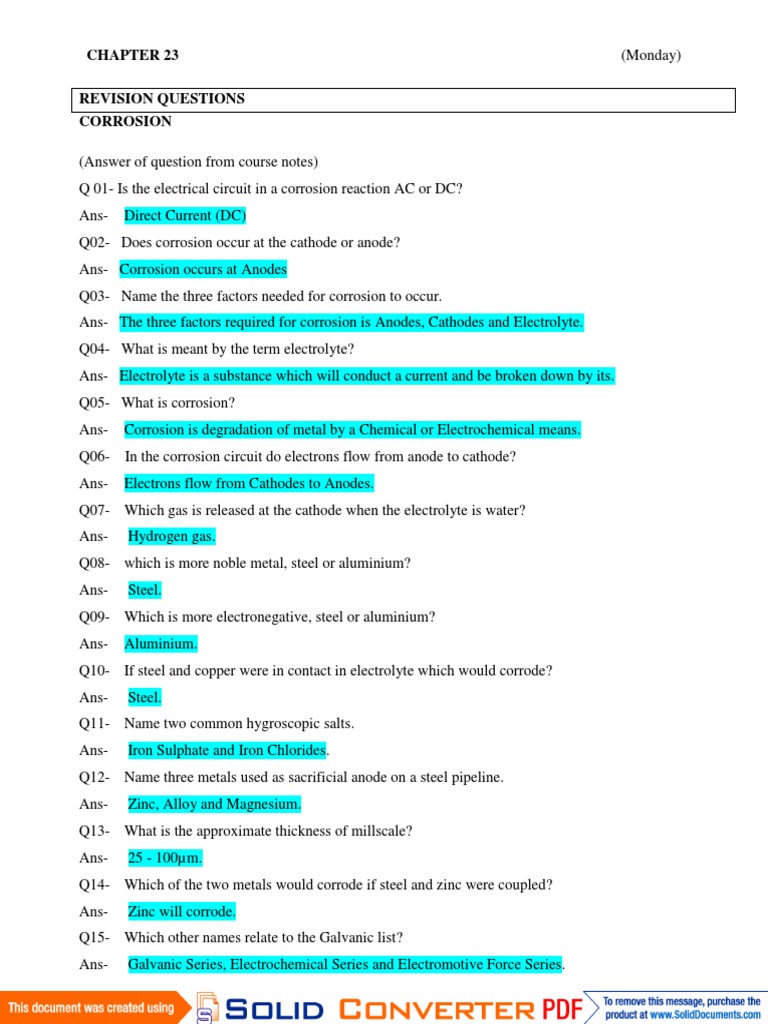 BGAS Level 2 3 Q A Monday To Friday PDF | PDF | Paint | Anode