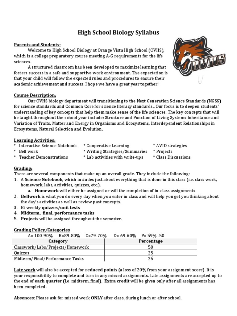 High School Biology Syllabus | PDF | Homework | Secondary School