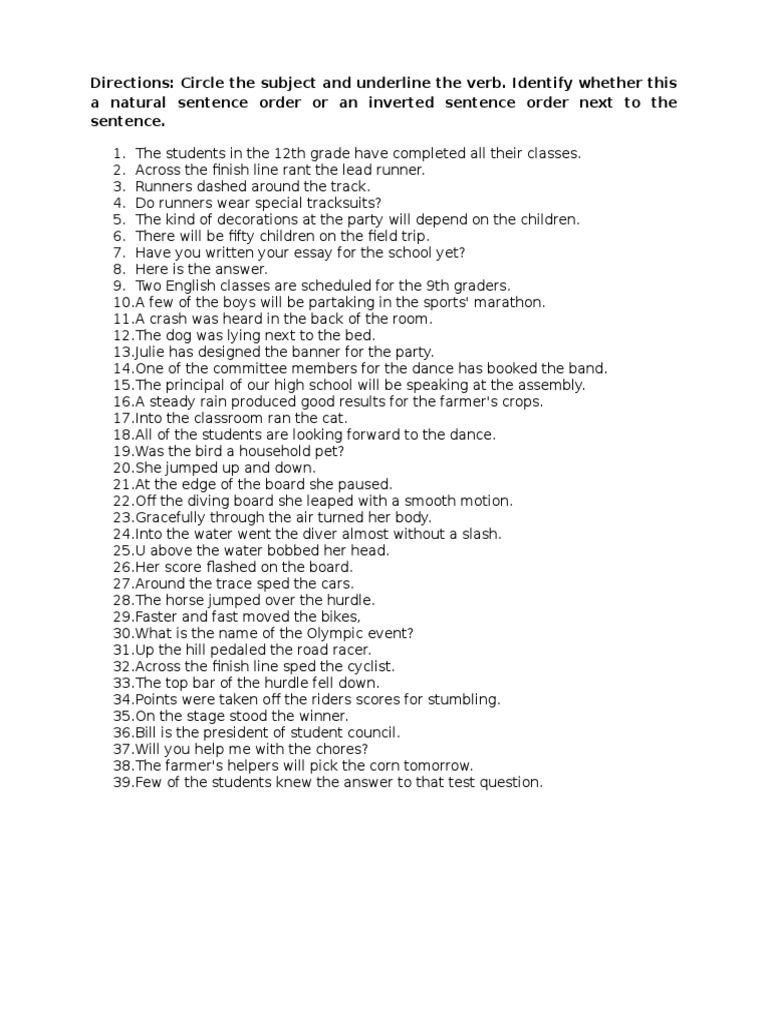 Natural or Inverted English Worksheet | PDF | Language Arts ...