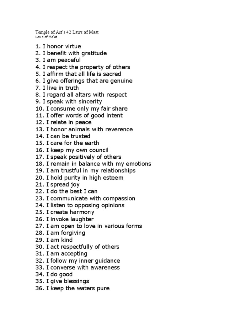 Temple of Ast 42 Laws of Maat | PDF