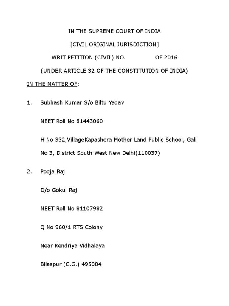 Writ Petition Under Article 32 | PDF | Medical Education | Justice Writ Petition Under Article 32 | PDF | Medical Education | Justice
