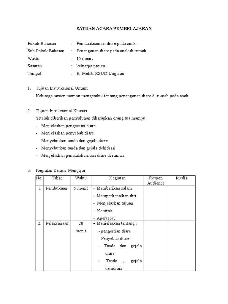 Contoh SAP Diare Pada Anak | PDF | Kesehatan Holistik