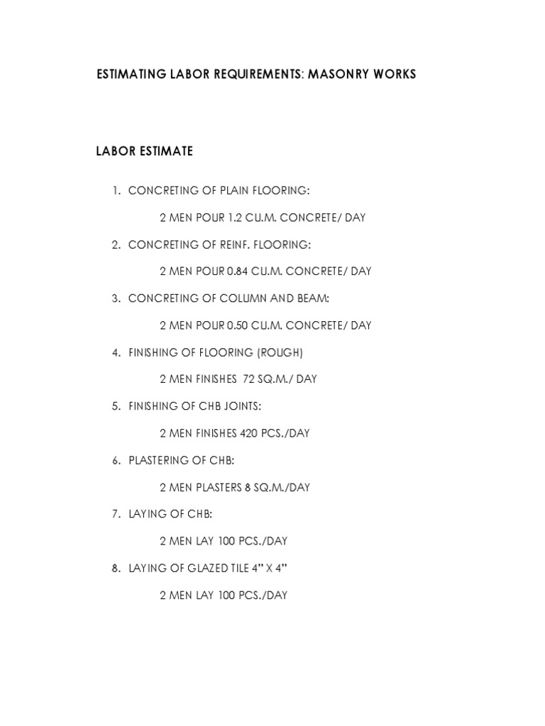 Estimating Labor Requirements | PDF