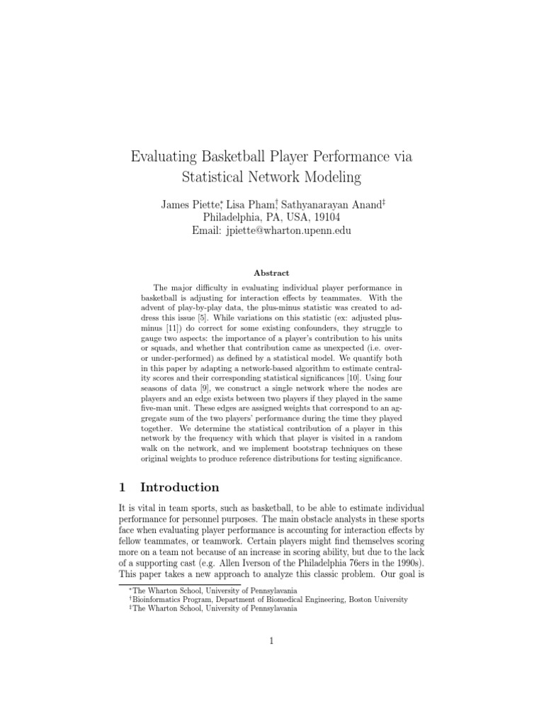 Basketball Player Network Analysis | PDF | P Value | Statistics