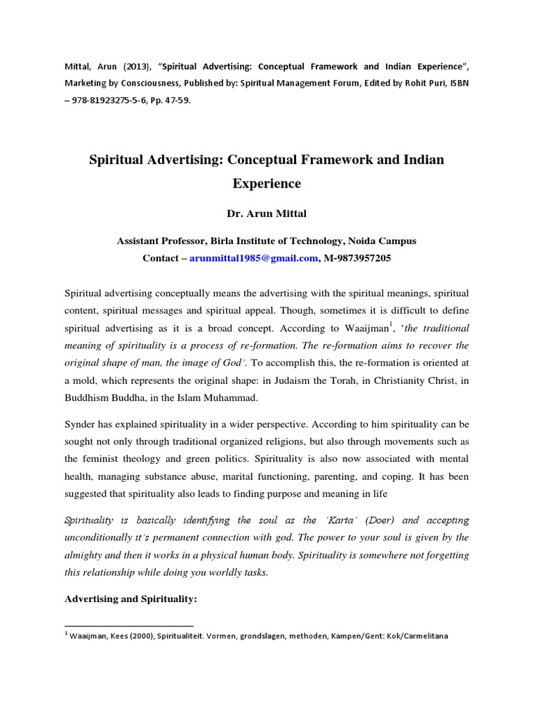 Spiritual Advertising: Conceptual Framework and Indian Experience ...