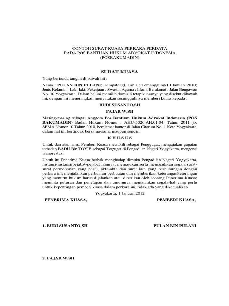 Contoh Surat Kuasa Perdata | PDF