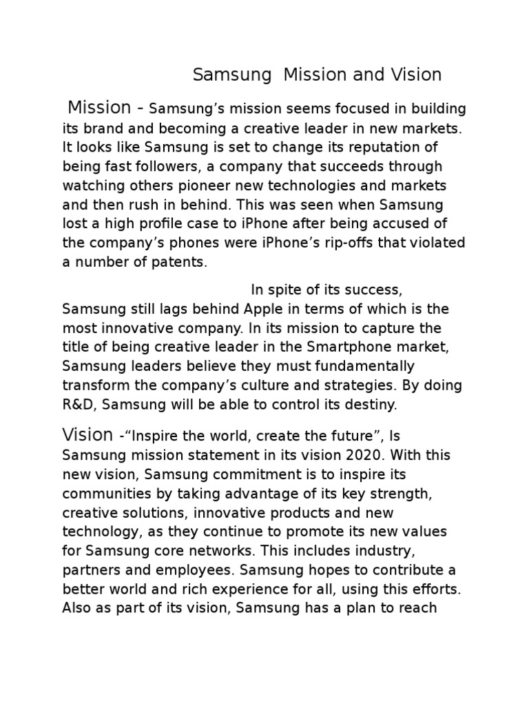 Samsung Mission and Vision | Download Free PDF | Business