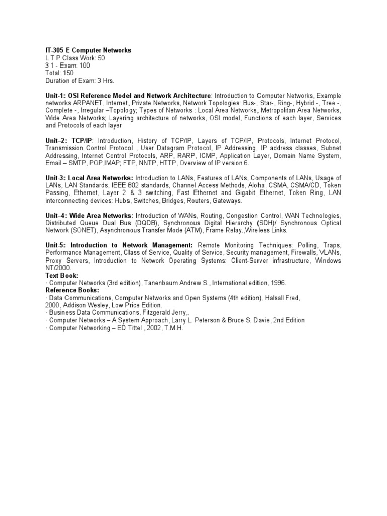 Syllabus Computer Network | PDF | Computer Network | Internet Protocol ...