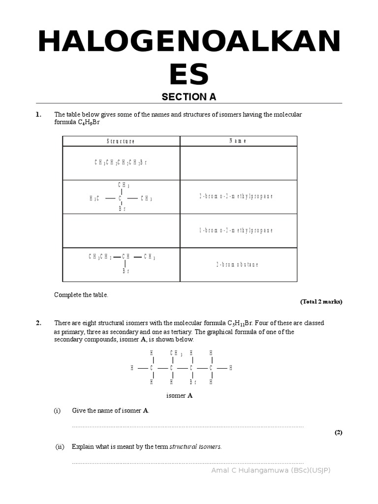 Halogenoalkanes: Structures, Nomenclature, Reactions and Mechanisms ...