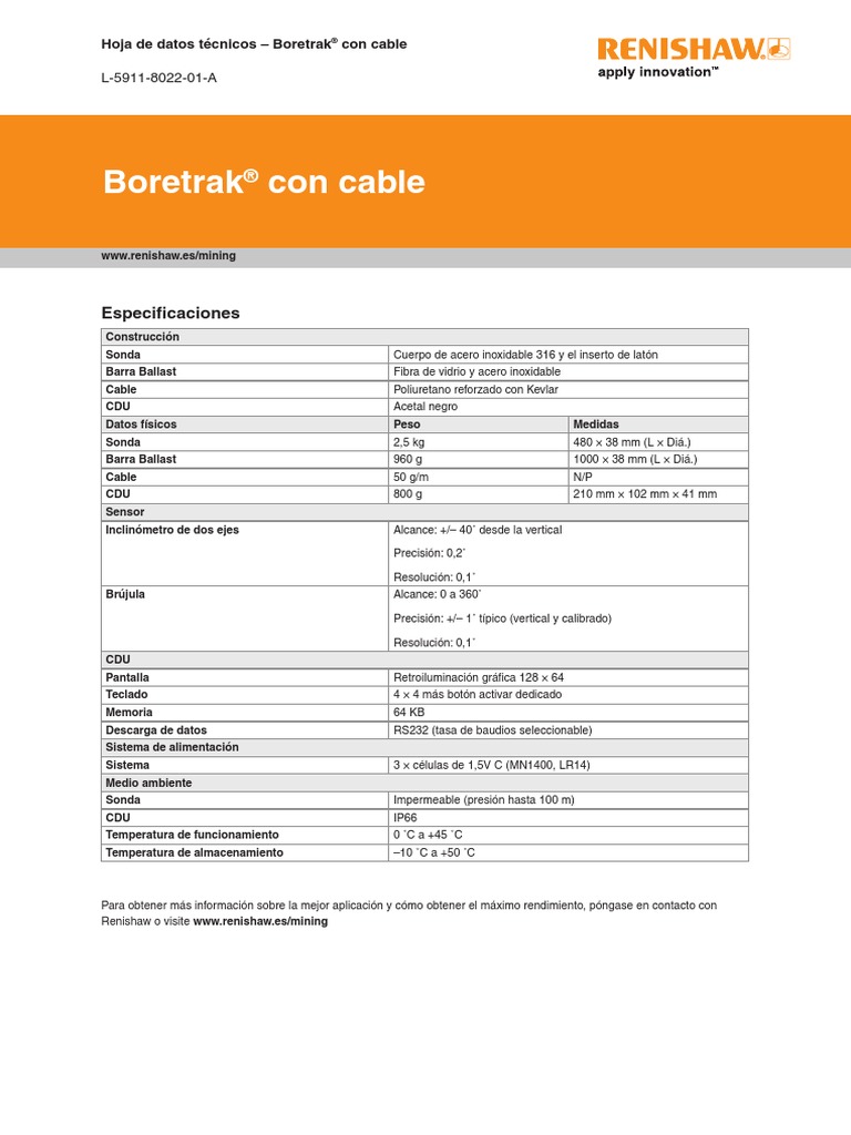 Hoja de Datos Tecnicos Boretrak Con Cable ES-2 | PDF | Science ...