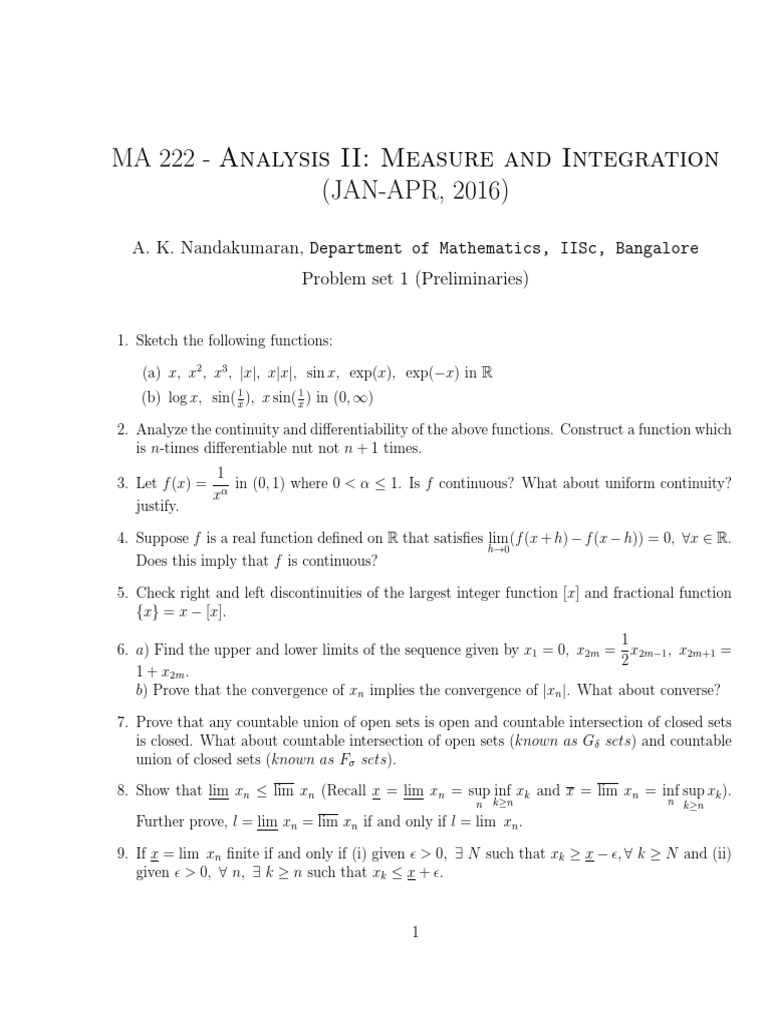Problem Set 1 | PDF | Continuous Function | Limit (Mathematics)