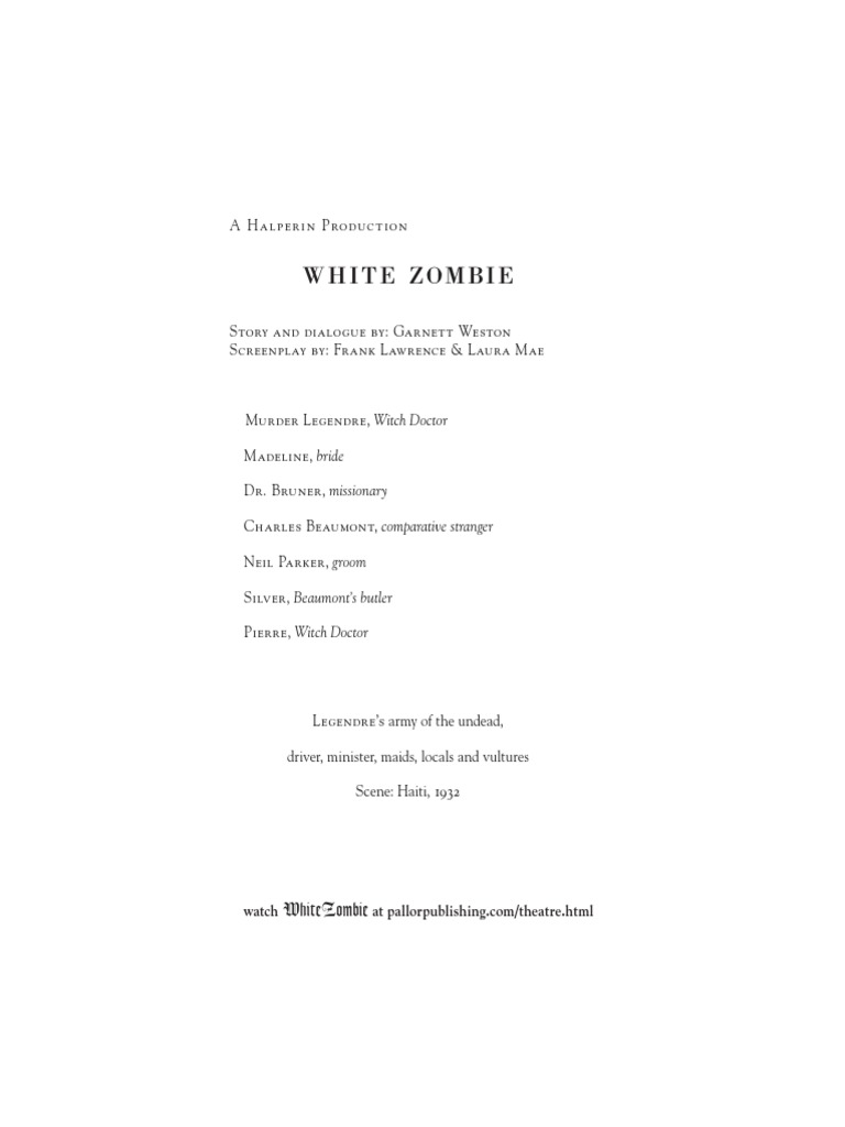 1932 White Zombie Script | PDF | Mystery, Thriller & Crime Fiction