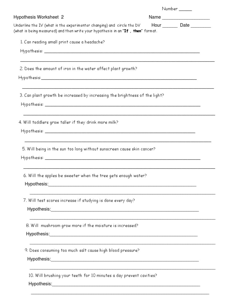 Hypothesis Worksheets | PDF