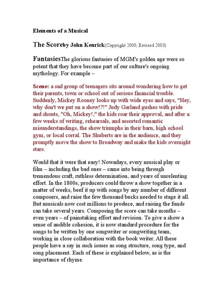 Elements of A Musical | PDF | Musical Theatre | Song Structure