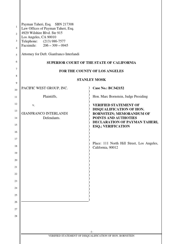 Statement of Disqualification Bornstein | PDF | Deposition (Law) | Mail