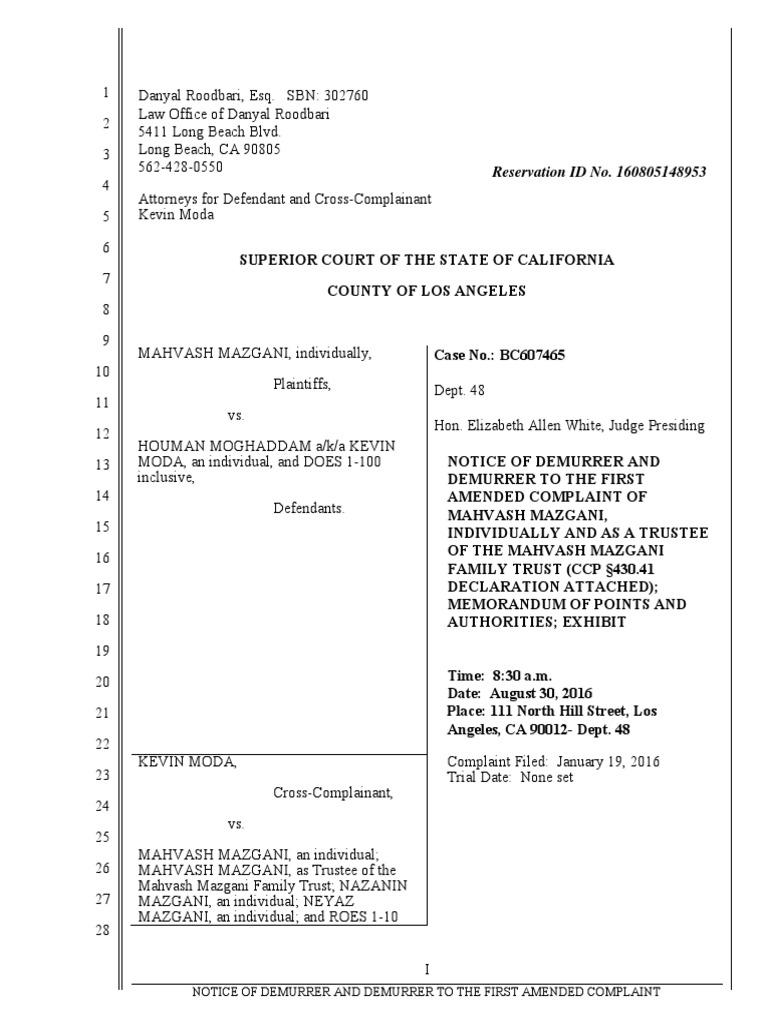 Demurrer To Cause of Action For (1) Quiet Title (2) Declaratory Relief ...