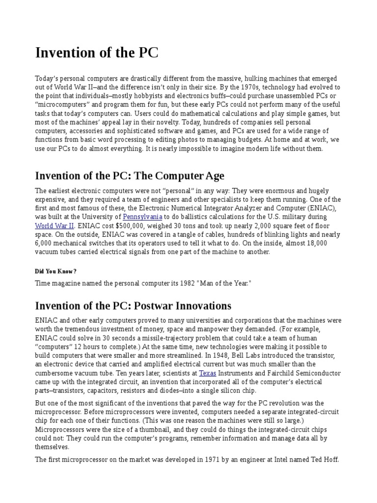 Invention of The PC | PDF | Personal Computers | Integrated Circuit