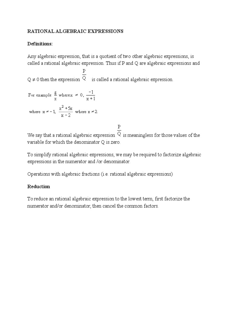 Rational Algebraic Expressions | PDF