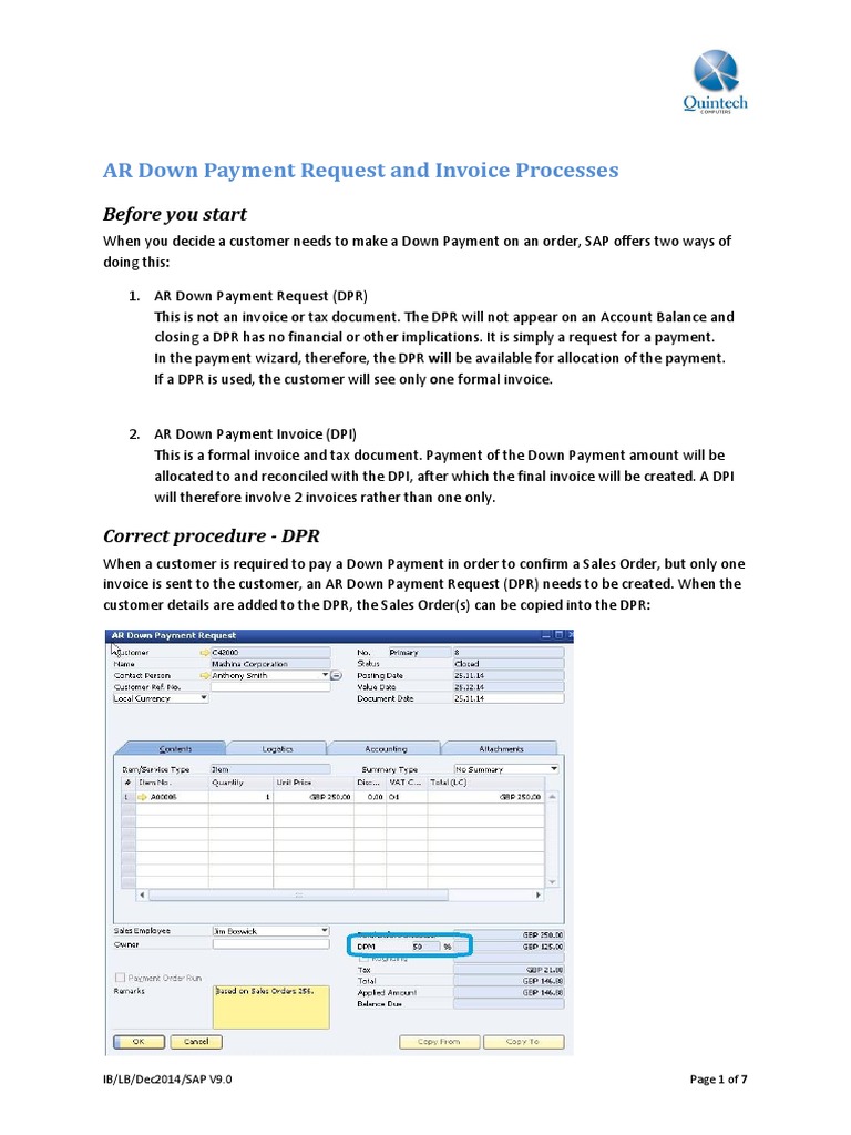 Down Payment Request and Invoice Guide | PDF | Invoice | Payments