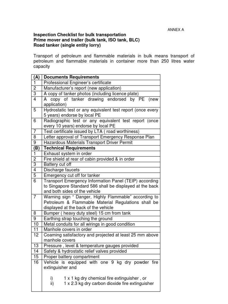 Vehicle Inspection Checklist PDF | PDF | Dangerous Goods | Flammability