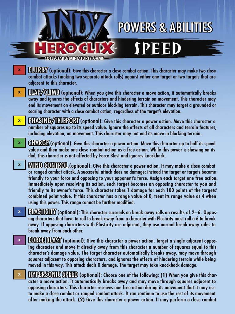 Heroclix Indy - Powers and Abilities Card (2003) | PDF | Top Cow Productions | Dice