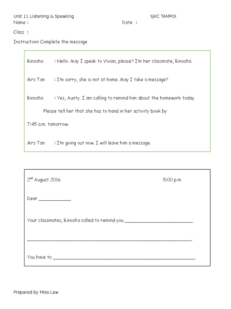 Unit 11 Listening & Speaking SJKC Tampoi | PDF