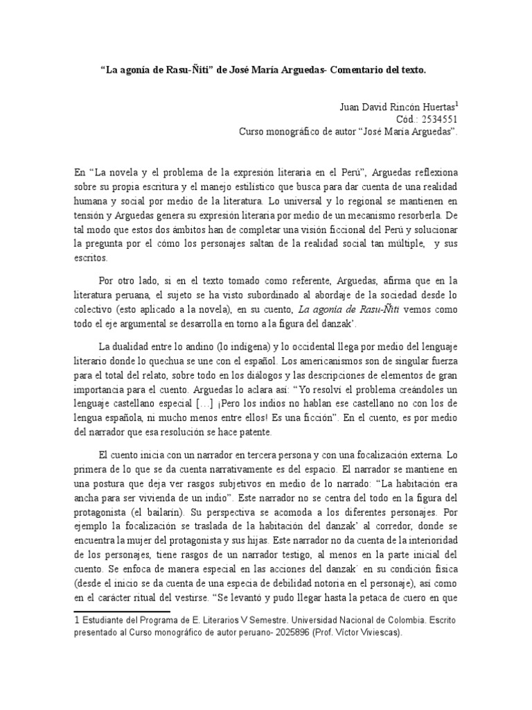 "La Agonía de Rasu-Ñiti" de José María Arguedas - Comentario Del Texto ...