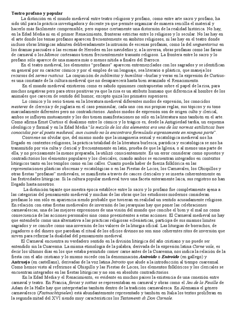 Teatro Profano y Popular | PDF | Baja Edad Media | Carnaval