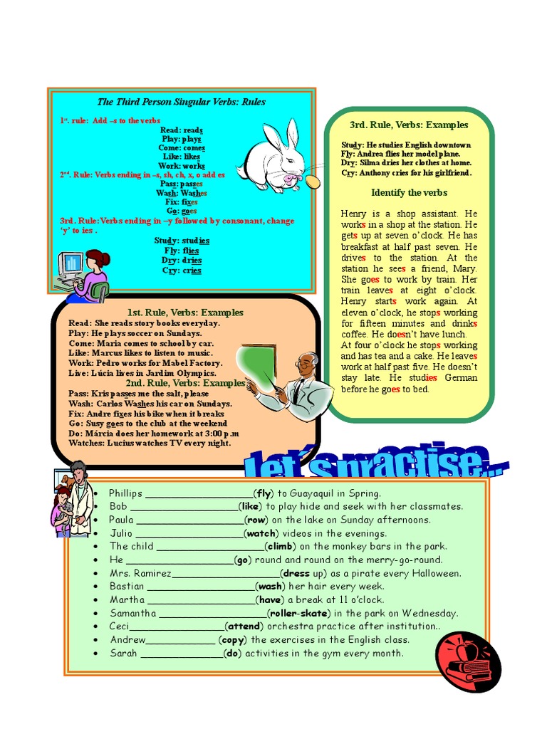 The Third Person Singular Verbs: Rules: 3rd. Rule, Verbs: Examples | PDF