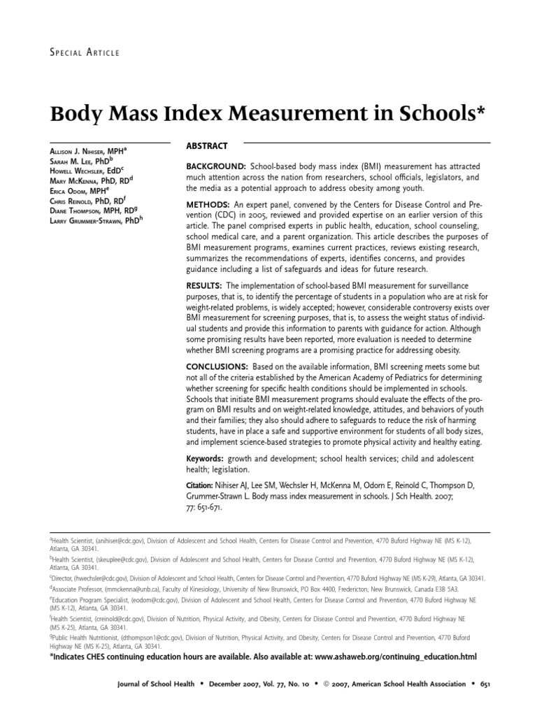 2007 Body Mass Index Measurement in Schools | PDF | Obesity | Body Mass ...