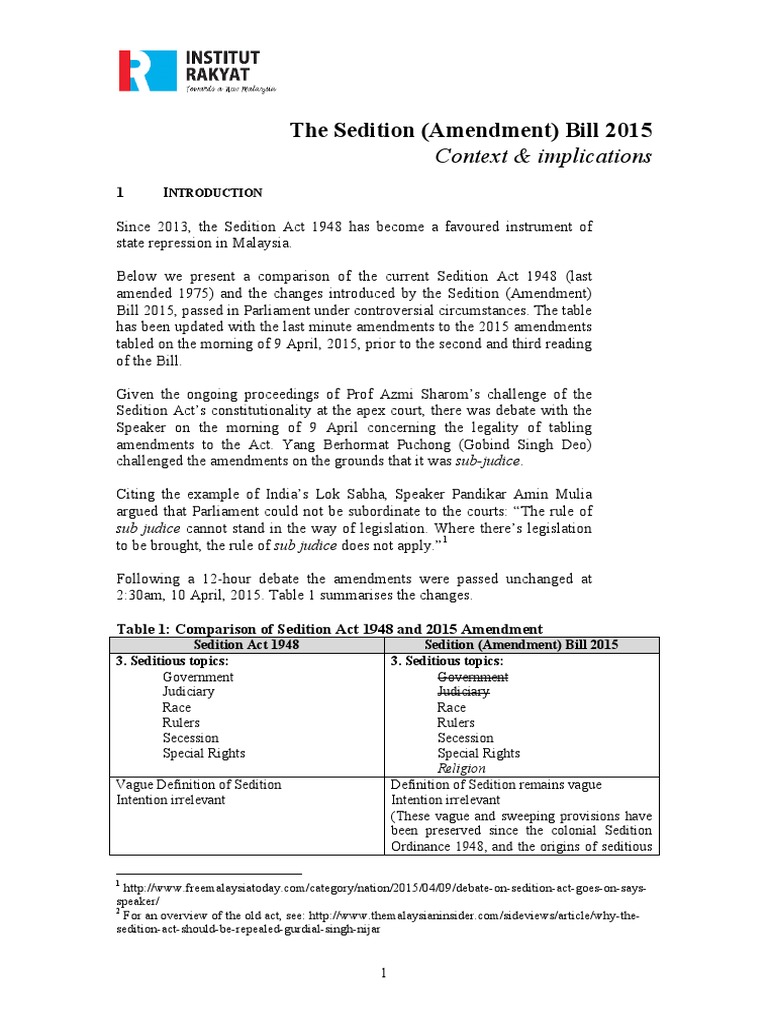 IR Sedition Amendment Report 2015 | PDF | Common Law | Virtue