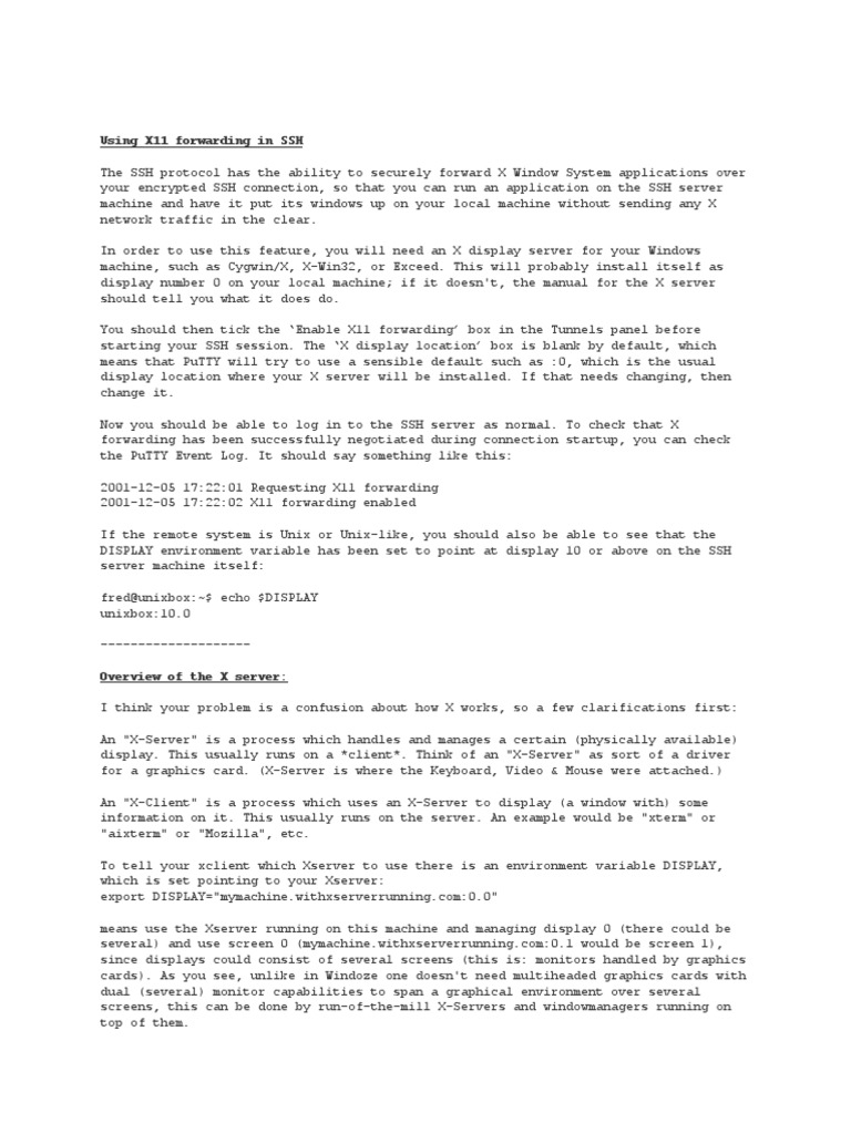 X11 Forwarding Guide for SSH Users | PDF | Secure Shell | Utility Software