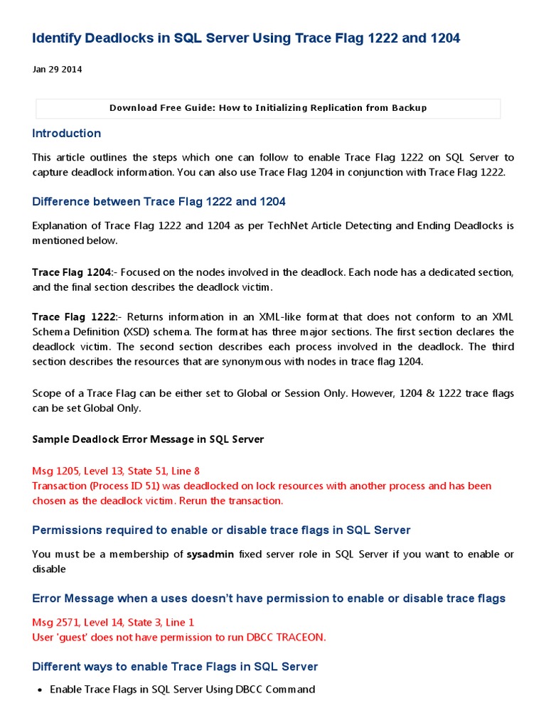 Identify Deadlocks in SQL Server Using Trace Flag 1222 and 1204 - MyTechMantra JKH | PDF ...