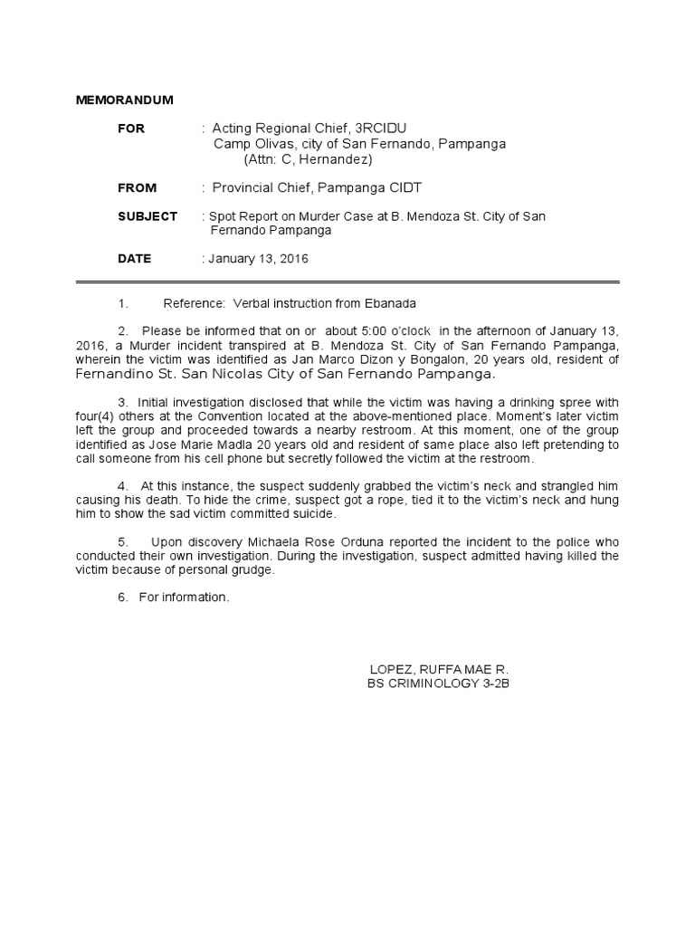 Spot Report | PDF | Murder | Law Enforcement