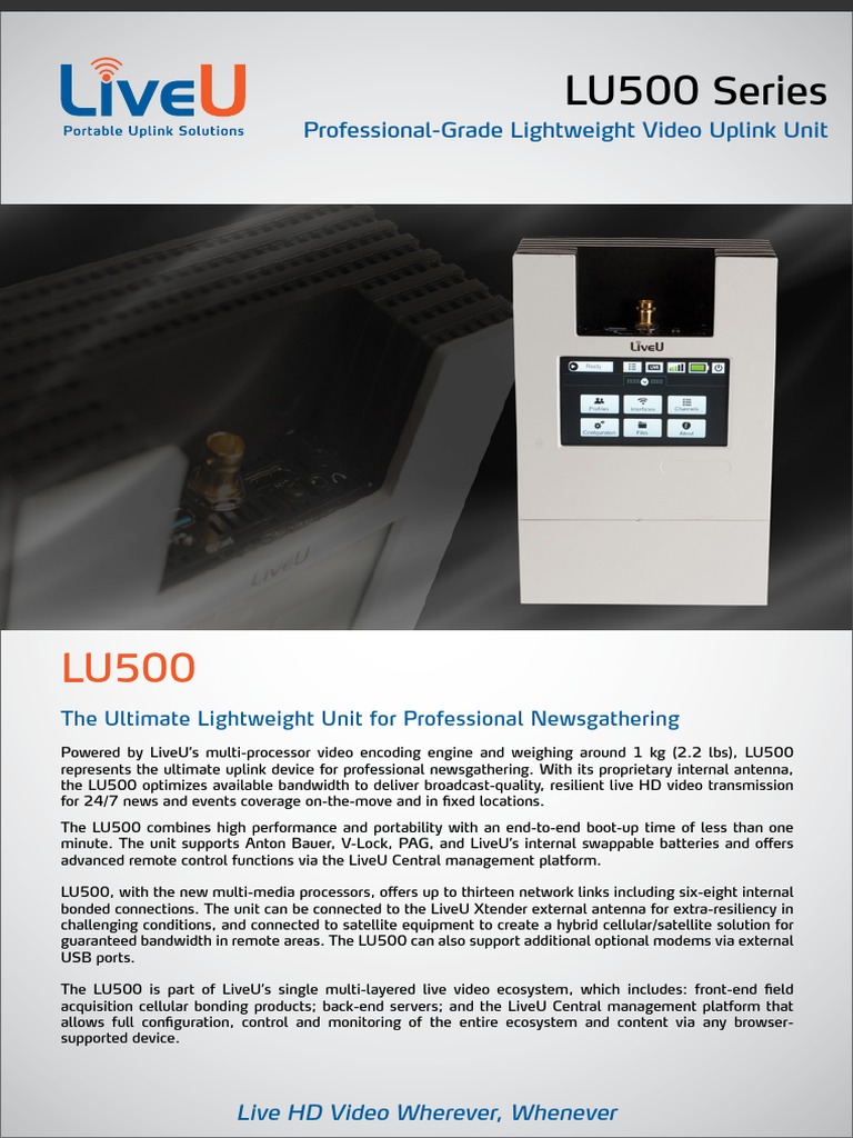 LiveU LU500 Datasheet | Download Free PDF | Video | High Speed Packet Access
