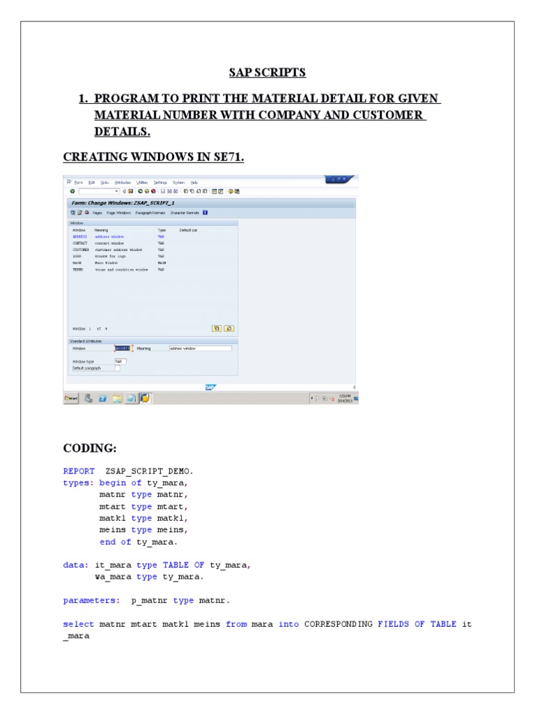 Sap Scripts 1. Program To Print The Material Detail For Given Material ...