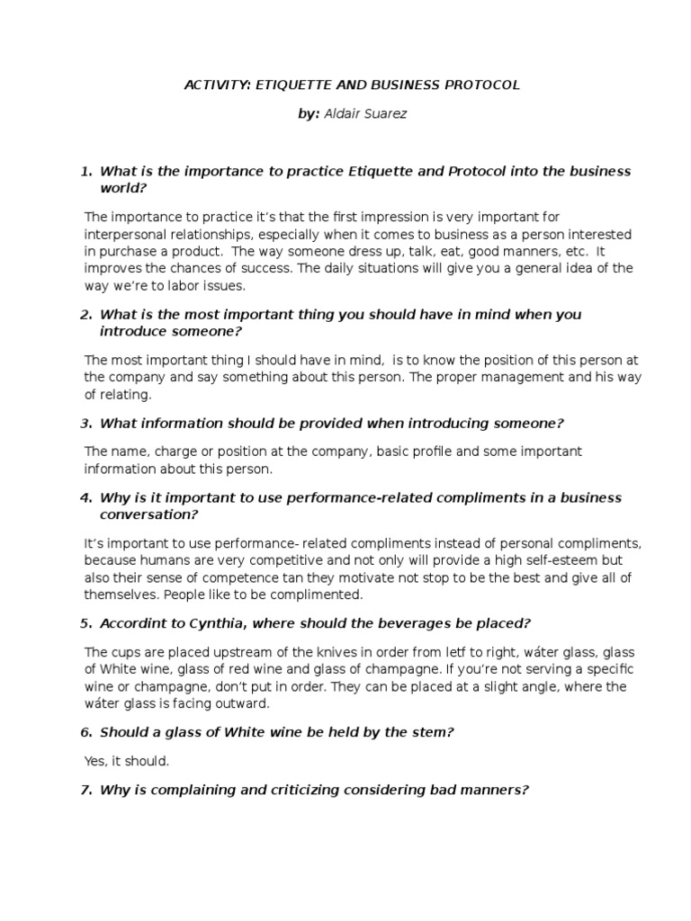 Etiquette and Business Protocol | PDF | Etiquette | Social Psychology