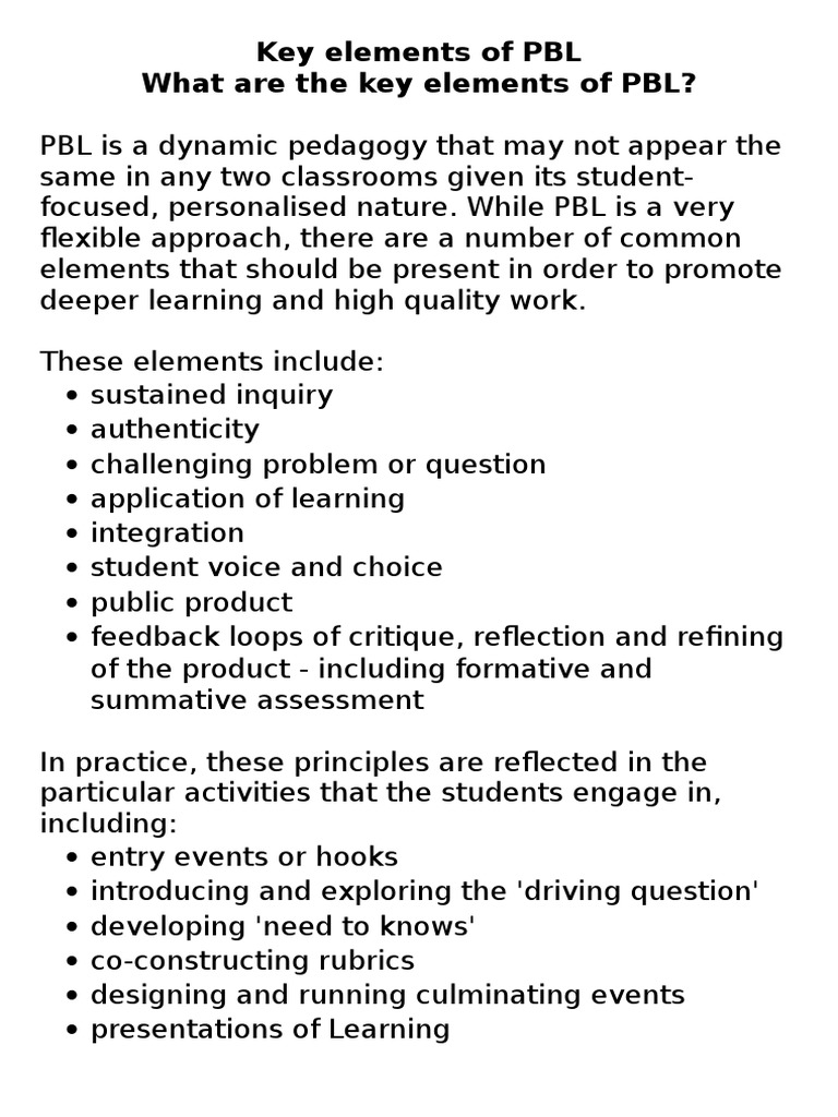 Key Elements of PBL | PDF