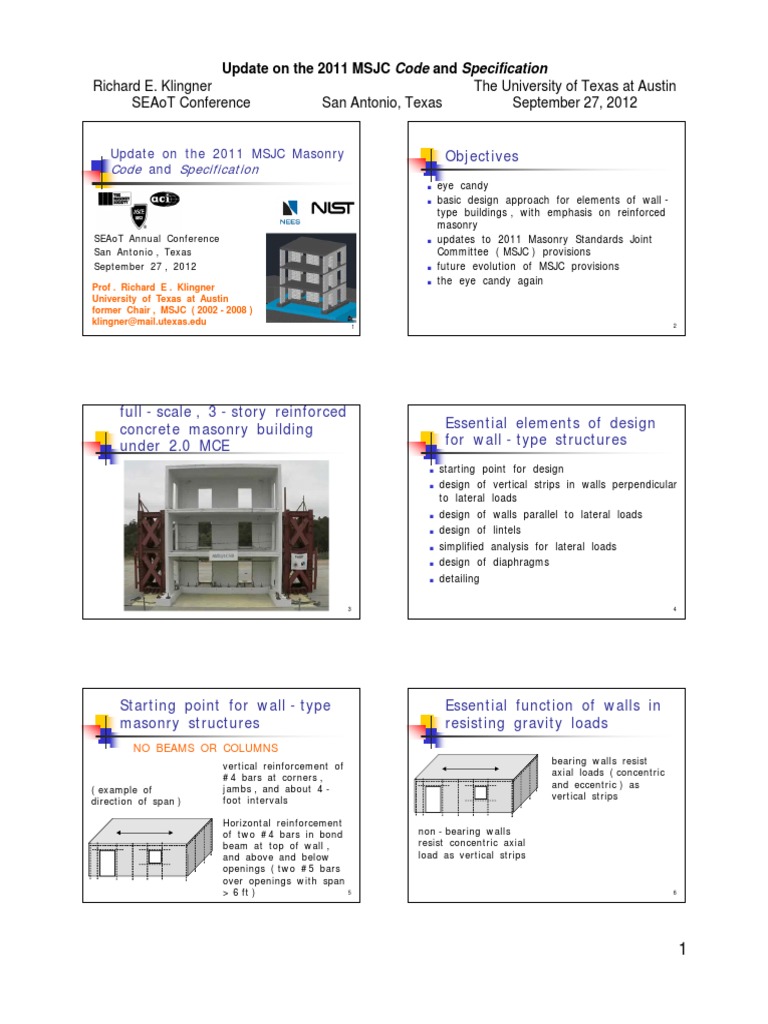 Essential Elements of Masonry Design: An Overview of the 2011 MSJC Code ...