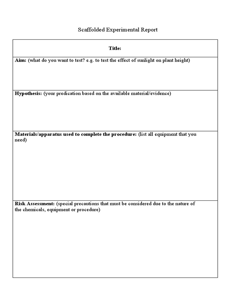 Scaffolded and Highly Scaffolded Experimental Report For The Hydrogen ...
