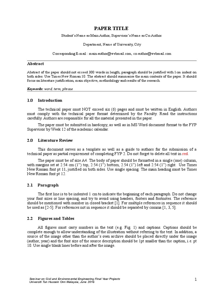 Fyp Fkaas Technical Paper Template June2016 | PDF | Abstract (Summary ...