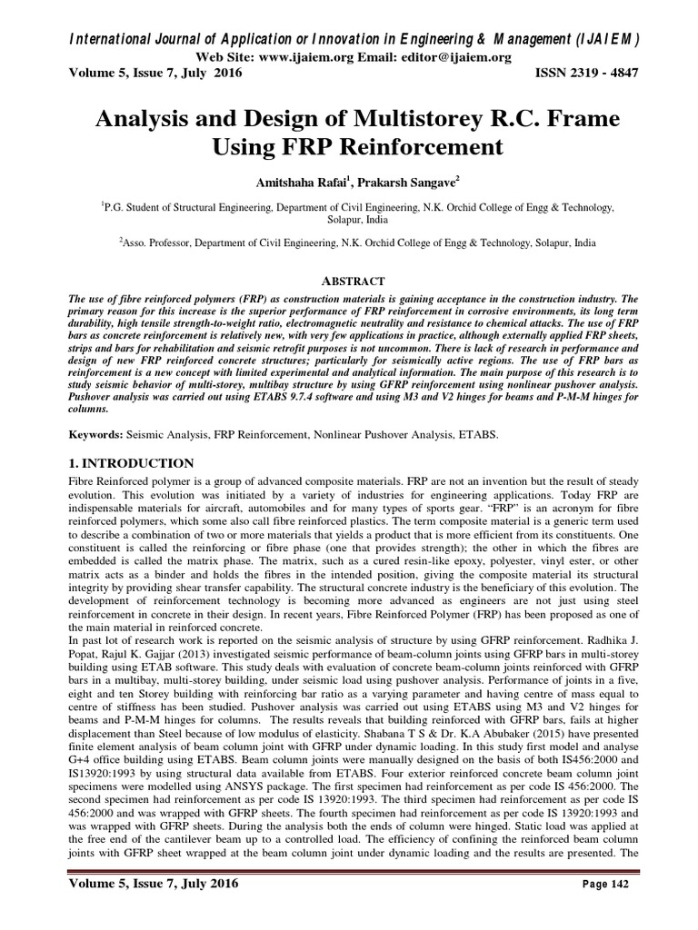 Analysis and Design of Multistorey R.C. Frame Using FRP Reinforcement ...