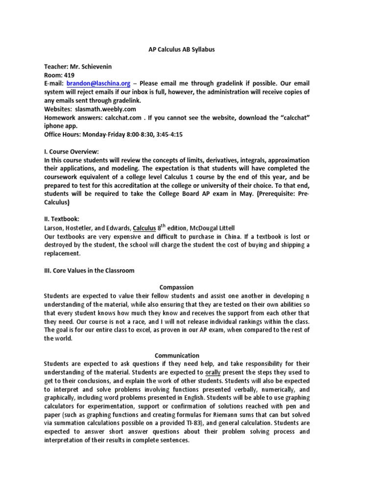 Collegeboard-Approved Ap Calculus Ab Syllabus | PDF | Integral | Derivative